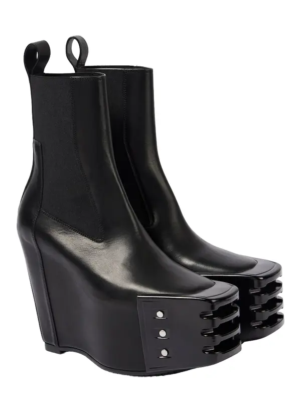 Rick Owens Porterville Leather Wedge Chelsea Boots - Black