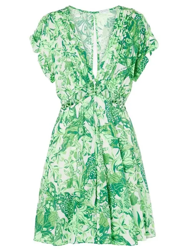 Poupette St Barth Cecile Cutout Printed Minidress - Green