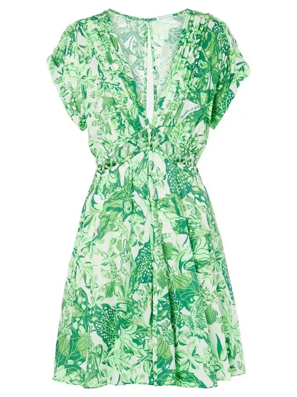 Poupette St Barth Cecile Cutout Printed Mini Dress - Green