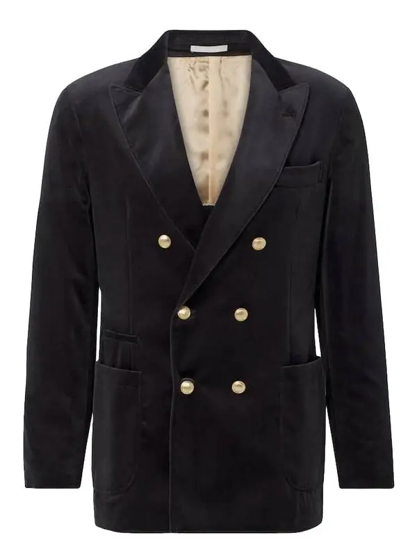Brunello Cucinelli Double-breasted Cotton Velvet Blazer - Grey