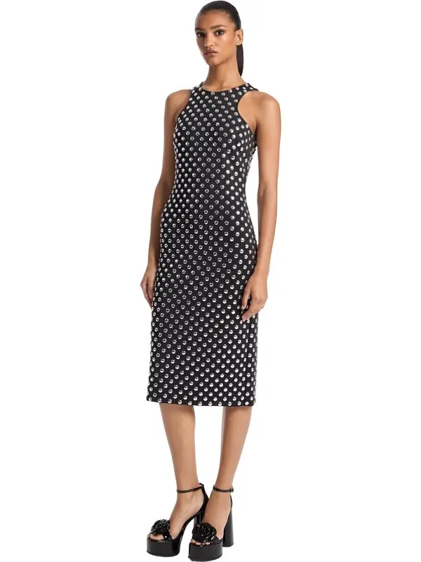 Michael Kors Dot Embellished Scuba Racerback Tank Midi Dress - Black