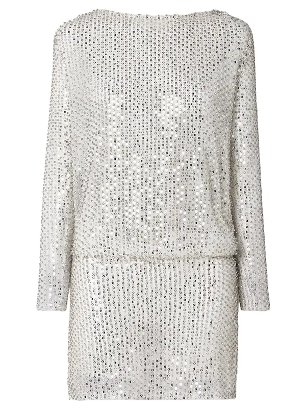 Retrofete Danae Draped Embellished Tulle Mini Dress - Silver