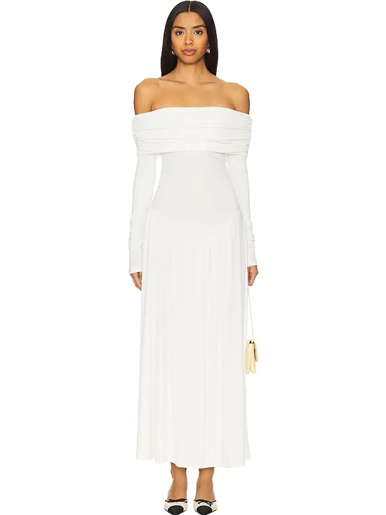WeWoreWhat Off Shoulder Ruched Midi Dress - Ivory