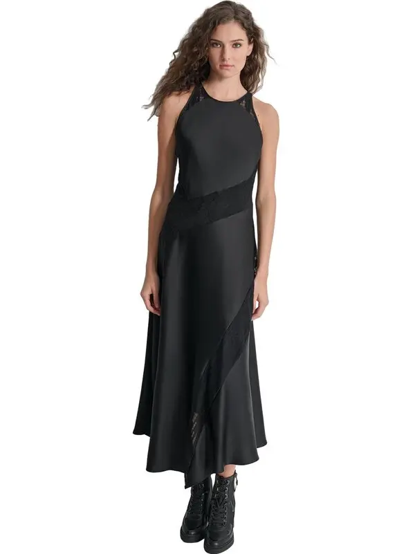 Dkny Satin Maxi Dress - Black