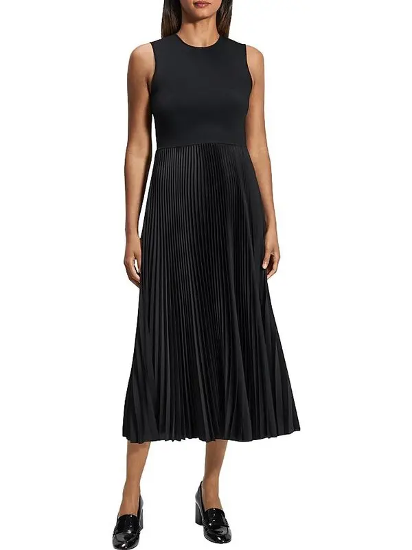 Theory Satin Pleated Midi Dress - Black