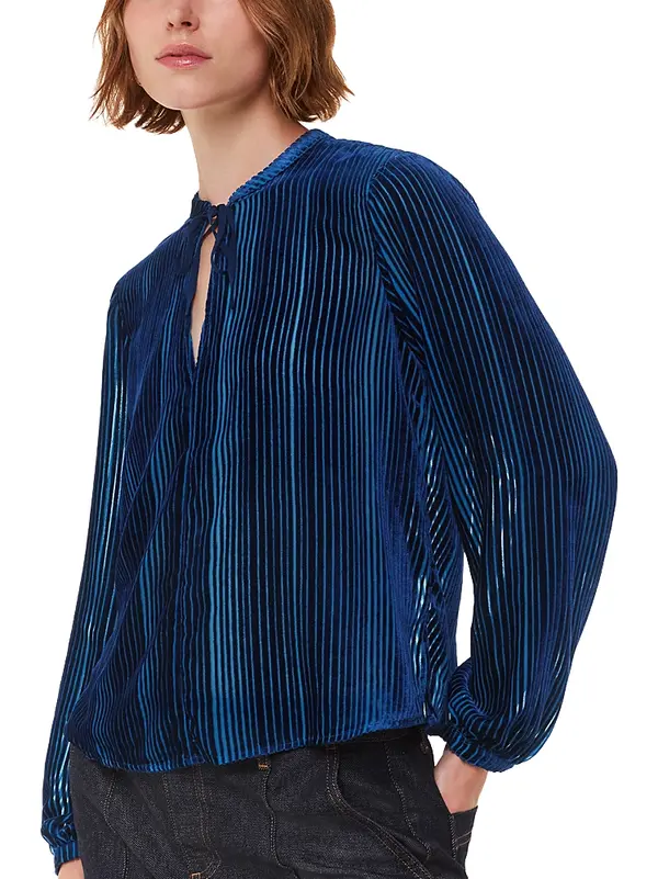 Whistles Devore Velvet Stripe Blouse - Blue Multi
