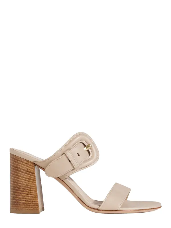 GIANVITO ROSSI Buckled Leather Mules - Beige