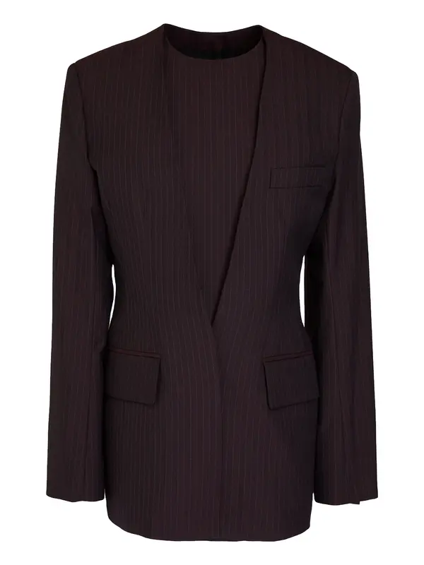 Victoria Beckham Pinstriped Twill Blazer - Dark Brown