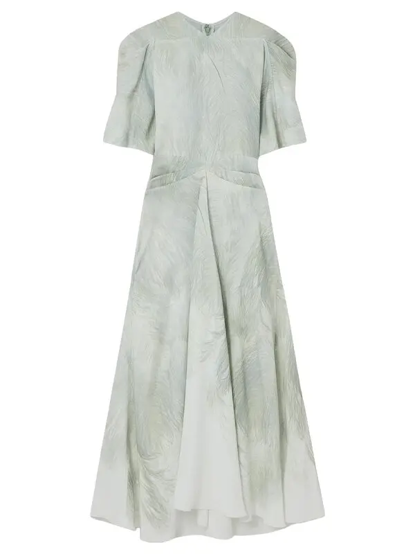 Victoria Beckham Printed Gathered Maxi Dress - Sage Green