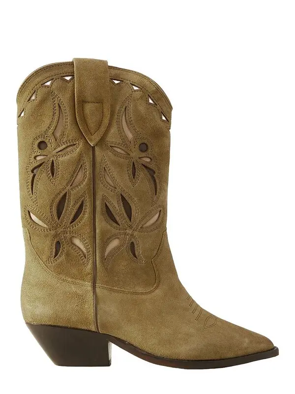 Isabel Marant Duerto Suede Laser-cut Cowboy Boots - Taupe