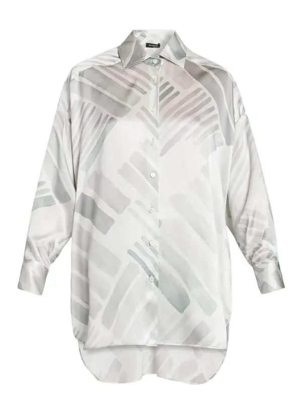 Kiton Abstract Silk Oversized Long-sleeve Shirt - Greyazure