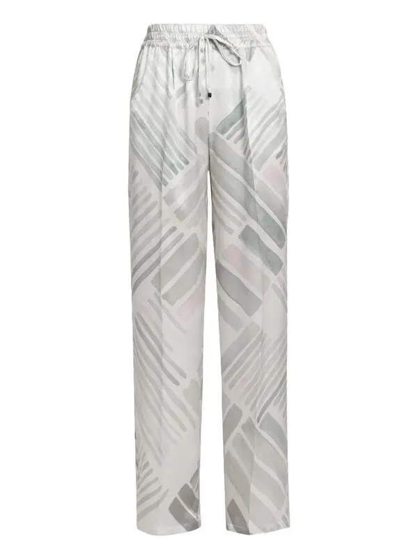 Kiton Abstract Silk Drawstring Straight-leg Pants - Greyazure