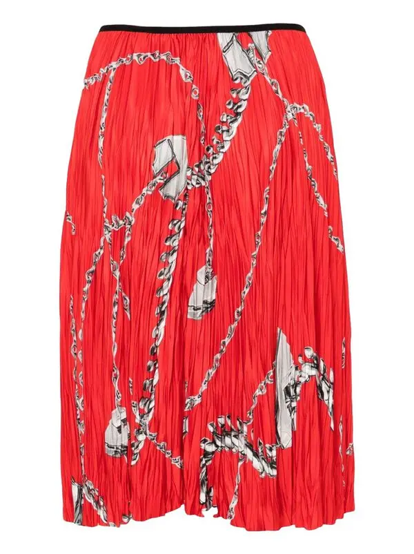 Burberry Chain-print Pleated Miniskirt - Red