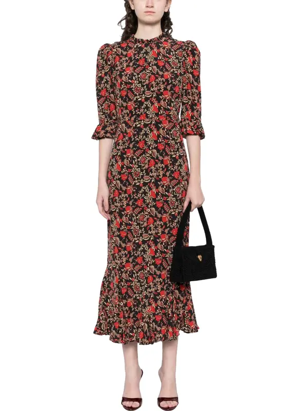 Rhode Felix Baroque-print Midi Dress - Red