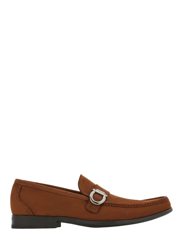 FERRAGAMO Gancini Plaque Loafers - Brown