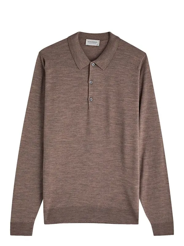 John Smedley Belper Wool Polo Shirt - Taupe
