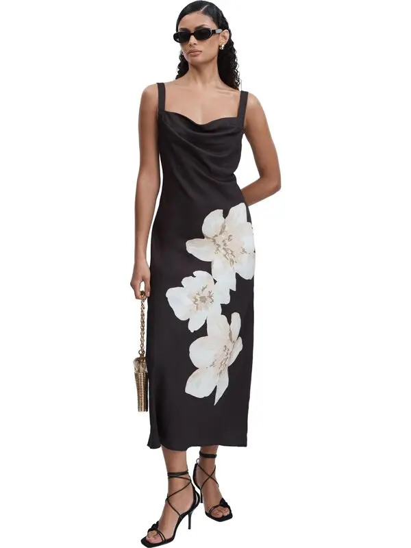 Significant Other Alia Flower Print Midi Dress - Grey Multi