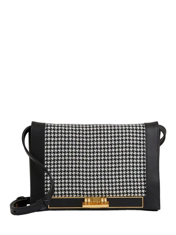 REISS Kora Leather And Dogtooth Wool Bag - Black