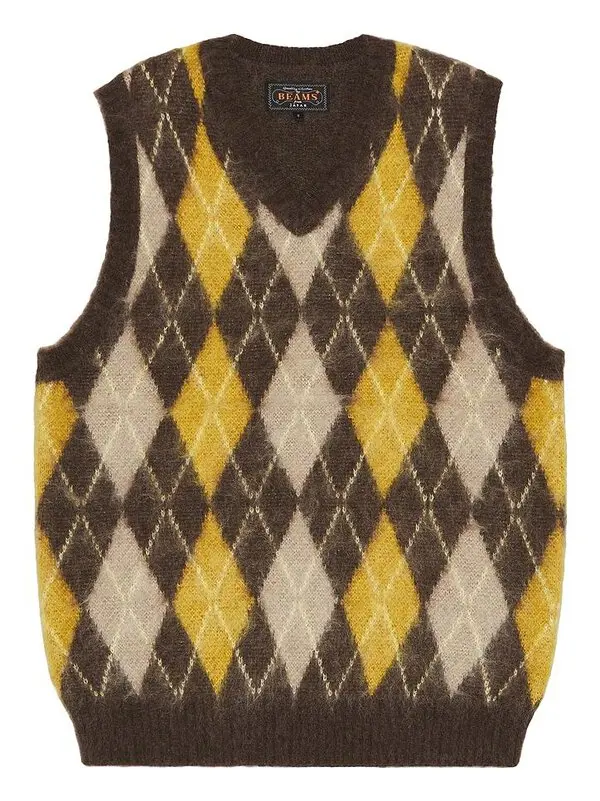BEAMS Argyle Mohair Vest - Brown