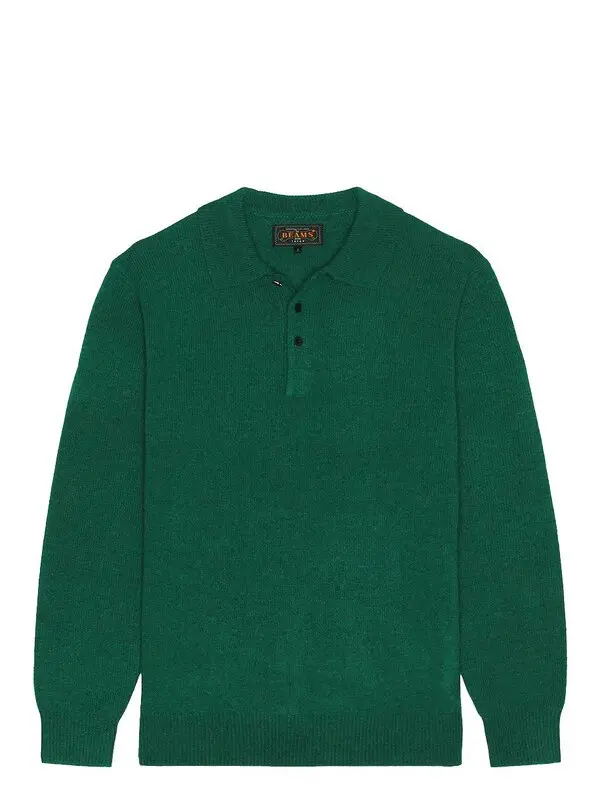BEAMS Knit Polo 9g In Green - Bright Green