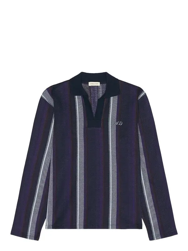 NICHOLAS DALEY Long Sleeve Striped Polo In Blue - Navy & Chocolate