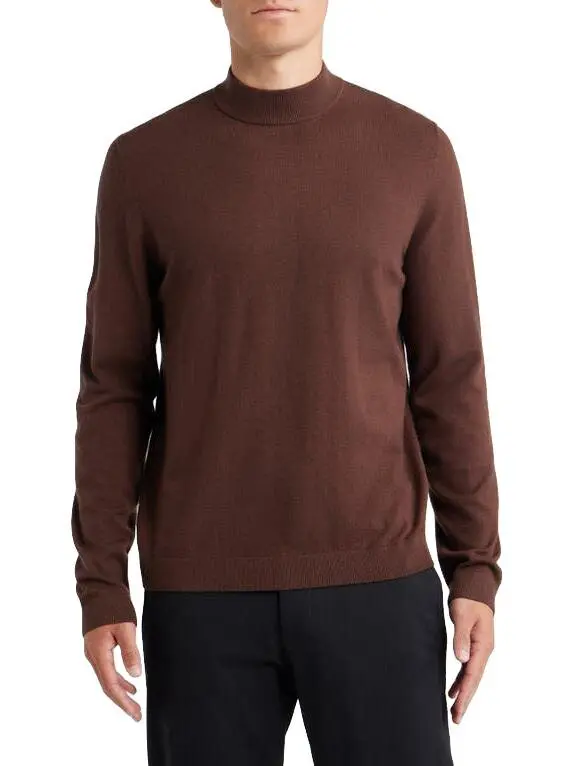 OPEN EDIT Solid Mock Neck Sweater - Brown Chicory