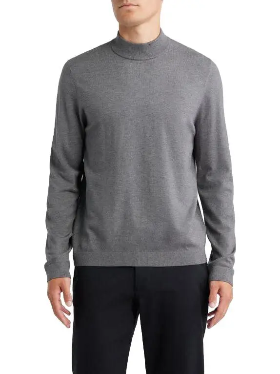 OPEN EDIT Solid Mock Neck Sweater - Grey Dark Steel Heather