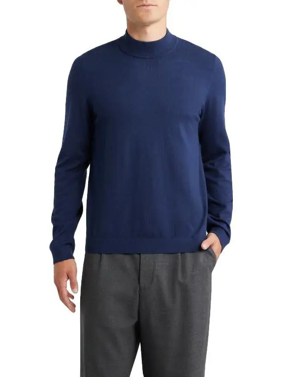 OPEN EDIT Solid Mock Neck Sweater - Navy Iris