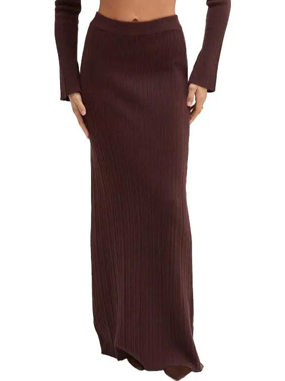 CRESCENT Ribbed Knit Maxi Skirt - Espresso