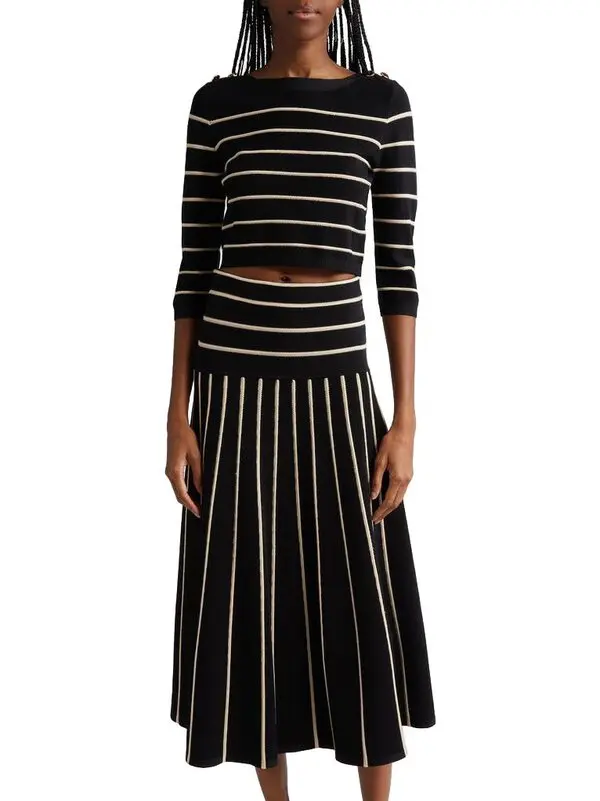 Zimmermann Crush Stripe Crop Sweater - Black/cream