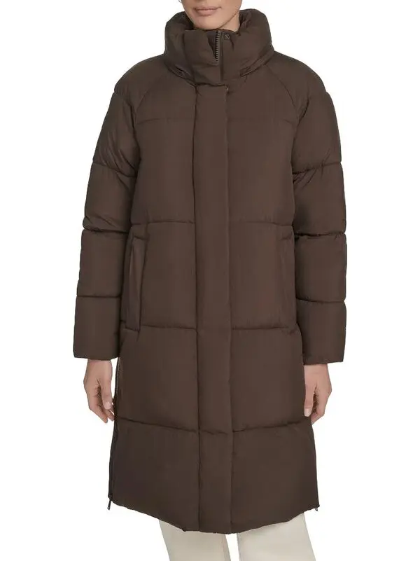 LEVI'S Water-resistant Mid-length Hooded Puffer Jacket - Coffee Bean