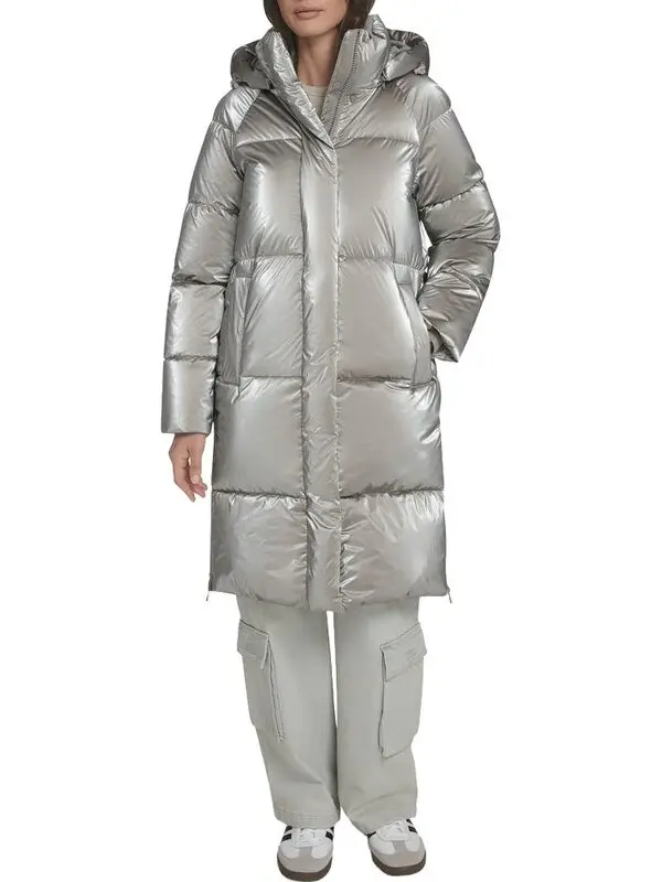 LEVI'S Water-resistant Mid-length Hooded Puffer Jacket - Silver