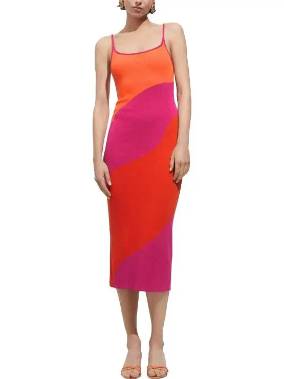 Mango Colorblock Midi Tank Dress - Fuchsia