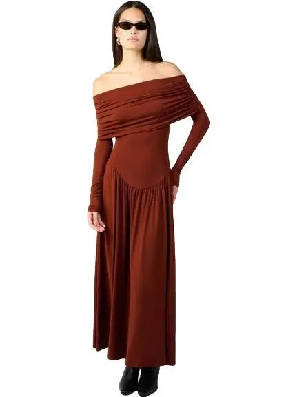 WeWoreWhat Off-the-shoulder Ruched Midi Dress - Burgundy