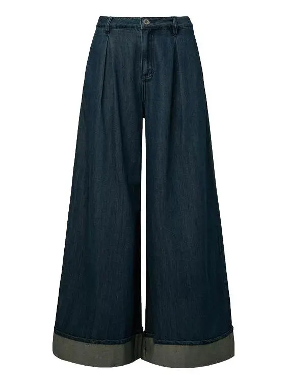 WeWoreWhat Pleated Wide Leg Jean - Mid Wash