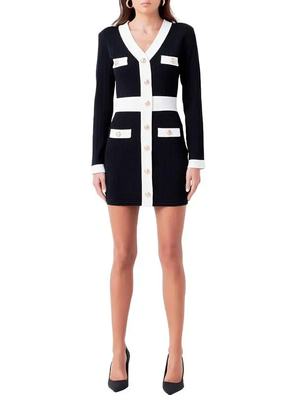 Endless Rose Contrast Trim Ribbed Minidress - Black/ White