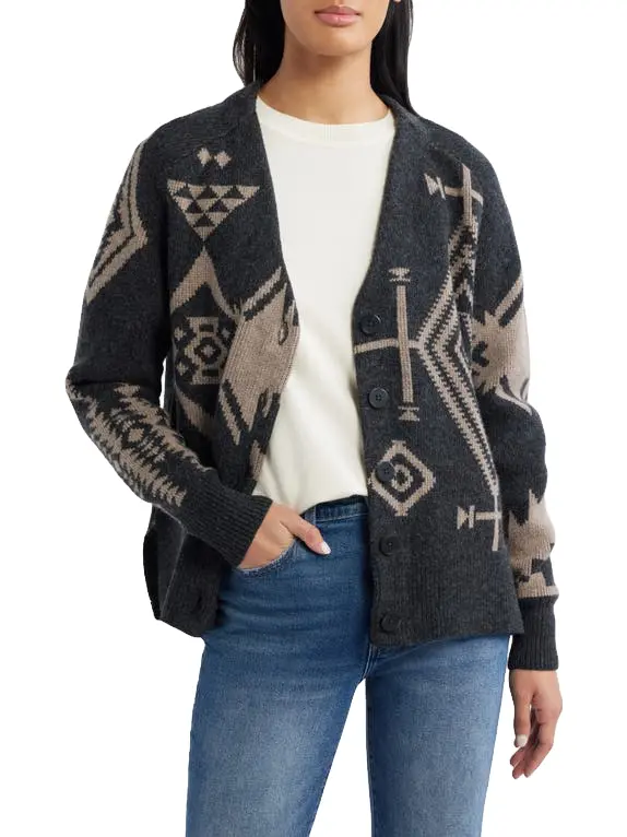 Pendleton Oversize Wool-blend Cardigan - Black/taupe