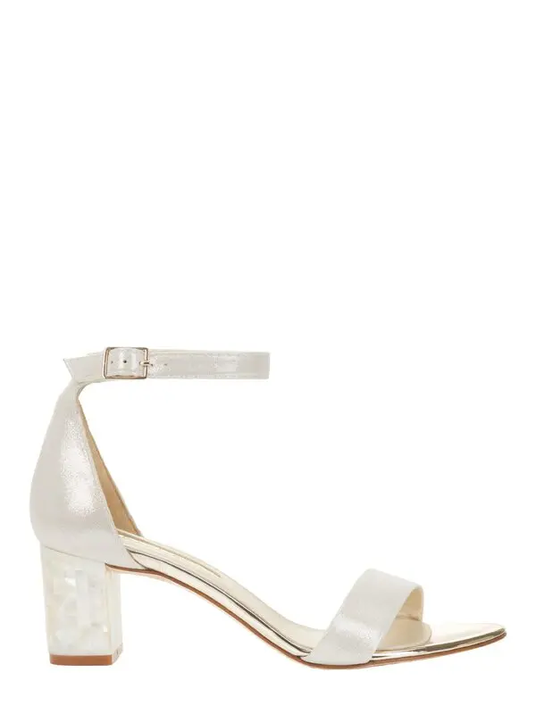 FREYA ROSE Martene Midi Ankle Strap Pearl Heel Sandal - Champagne