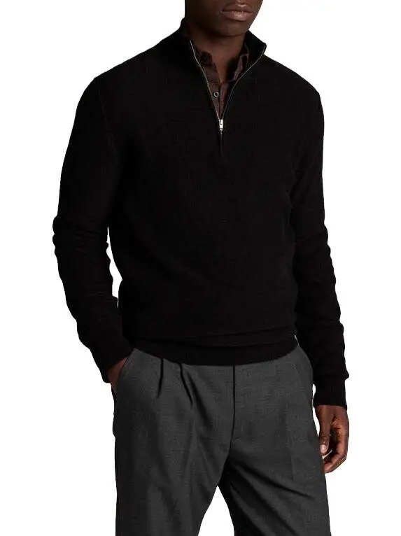 Vince Boiled Cashmere Quarter Zip Sweater - Black