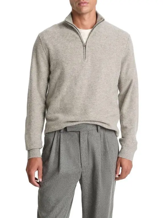 Vince Boiled Cashmere Quarter Zip Sweater - Heather Mouse