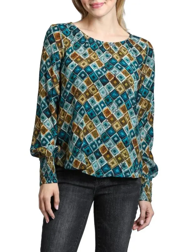 APNY Printed Long Sleeve Top - Green Multi