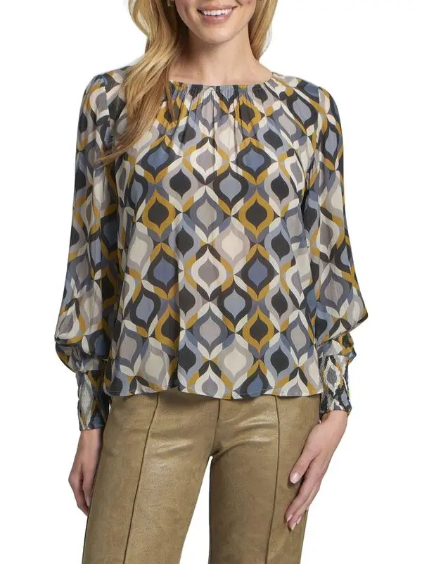 APNY Printed Long Sleeve Top - Steel Blue