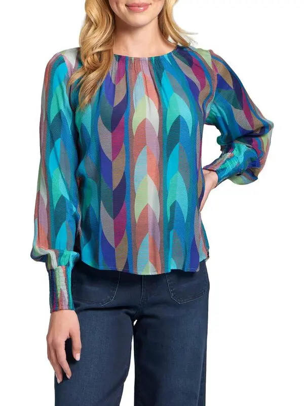 APNY Printed Long Sleeve Top - Turquoise Multi