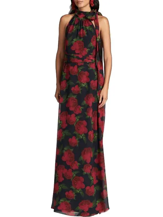 Sachin & Babi Kayla Floral Halter Gown - Ruby Tea Rose