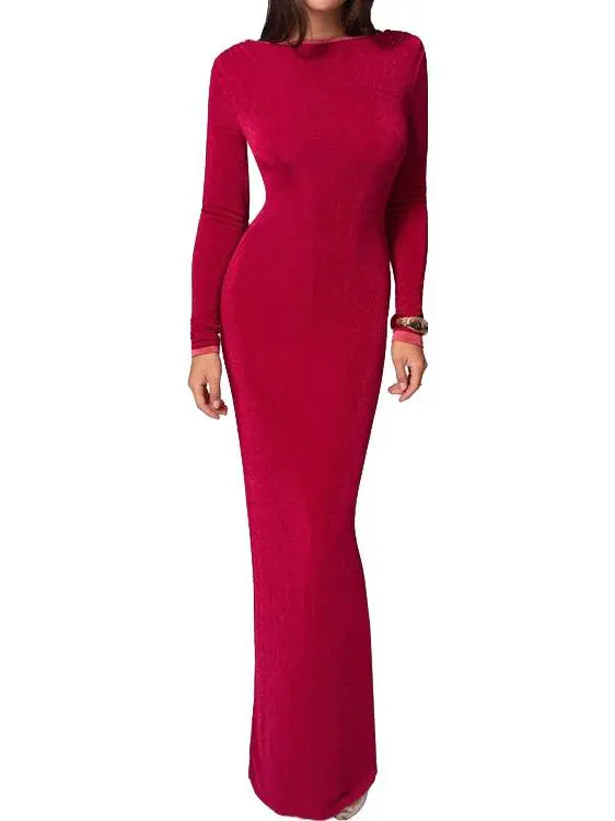 JLUXLABEL Ashton Reversible Long Sleeve Knit Gown - Berry