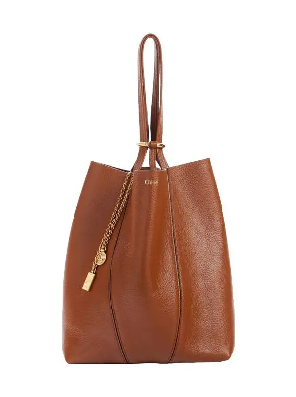 Chloé Spin Leather Tote - 26m Clay Brown