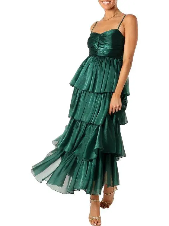 PETAL & PUP Jace Tiered Gown - Shimmer Emerald