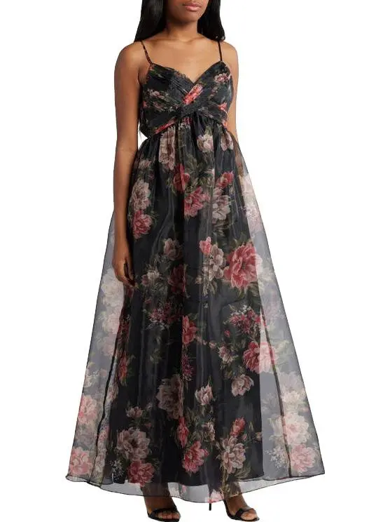 Lulus Truly Extraordinary Organza Maxi Dress - Black/red/green/blush