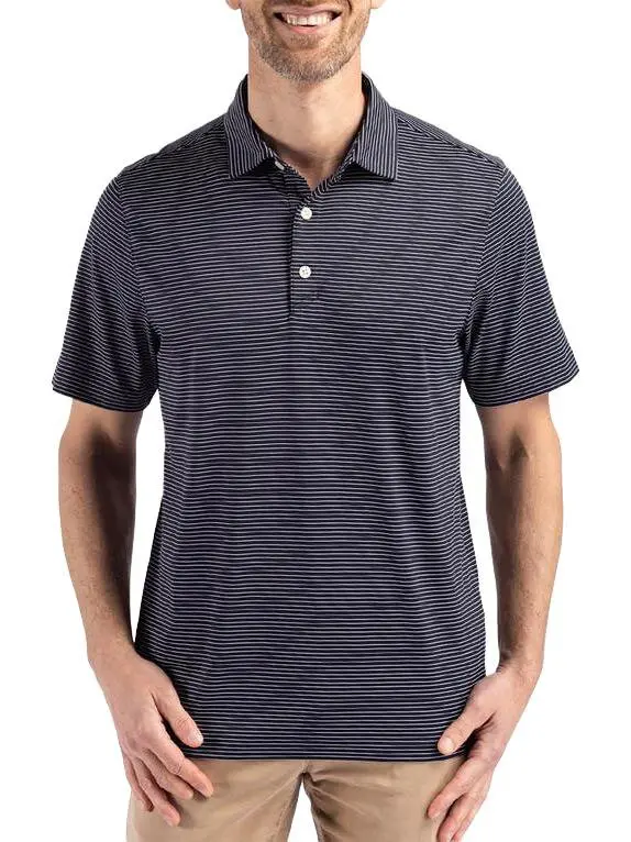Cutter & Buck Forge Fine Line Stripe Recycled Blend Polo - Navy Blue/white