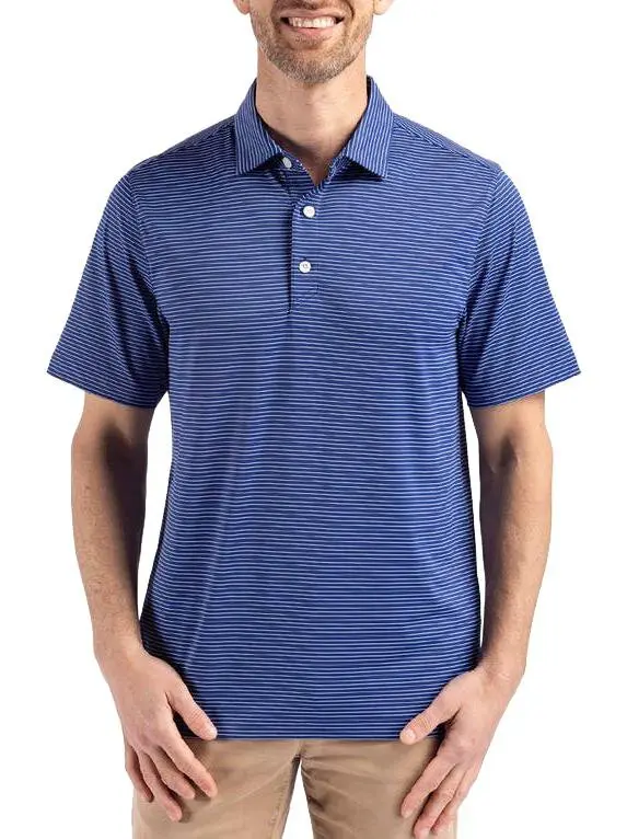 Cutter & Buck Forge Fine Line Stripe Recycled Blend Polo - Tour Blue/white